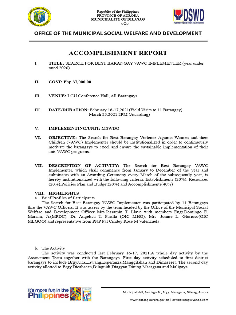 Accomplishment Report On VAWC Search | PDF