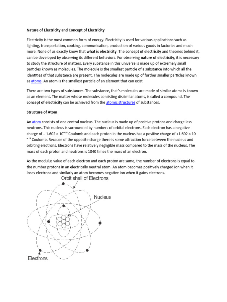 Nature of Electricity and Concept of Electricity | PDF | Atomic Nucleus ...