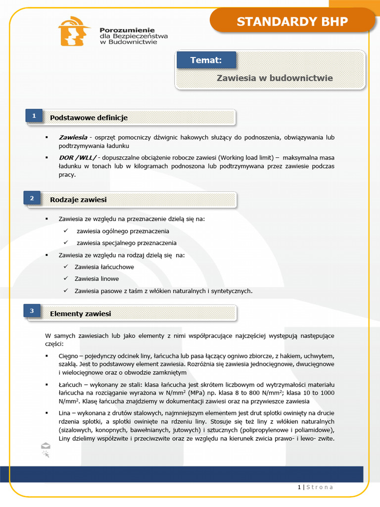 Standardy BHP - Zawiesia - Procedury - Normy | PDF
