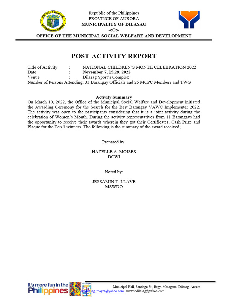 Post Activity Report National Childrens Month 2022 | PDF