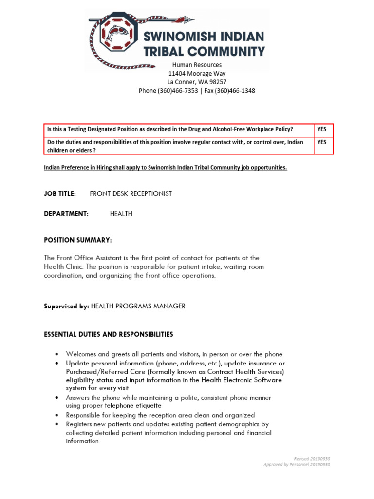 Job Description Medical Front Desk | PDF | Patient | Health Informatics