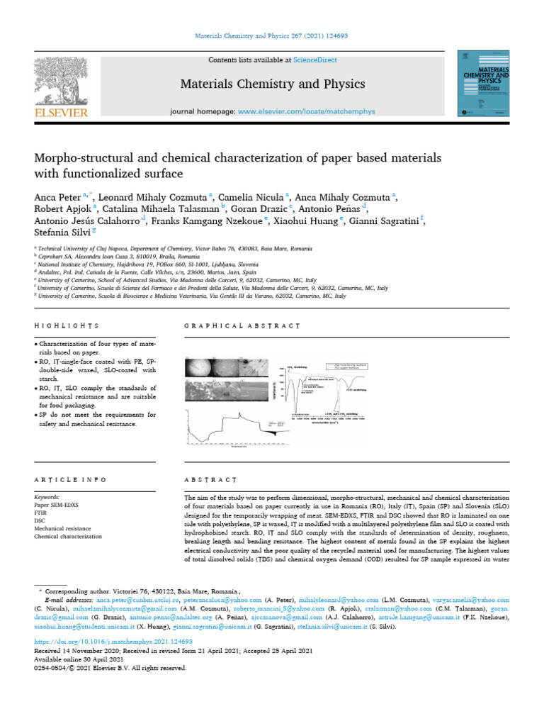 Morpho-Structural and Chemical Characterization - Mat Chem Phys - 2021 | PDF | Differential ...
