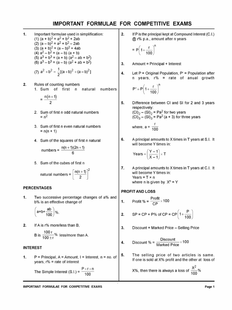 Important Formulae | PDF