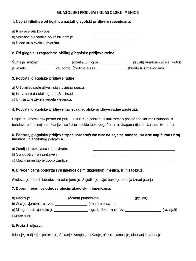 Glagolski Pridjev Radni I Trpni | PDF