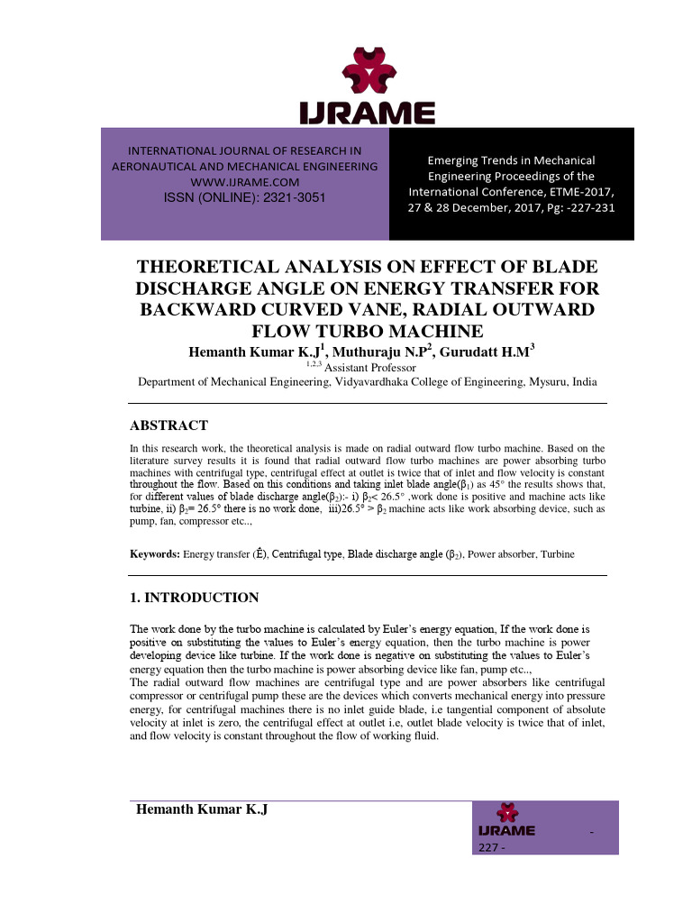 3 Theoretical Analysis On Effect of Blade Discharge Angle On Degree of Reaction For Backward ...
