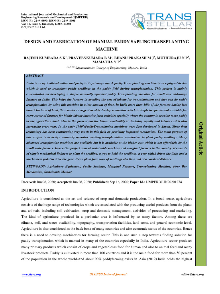 Manual Paddy Transplanting Machine Design | PDF | Bearing (Mechanical ...