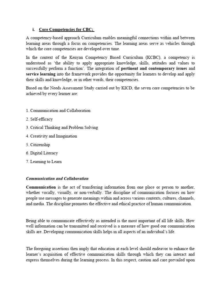 Core Competencies For CBC 2024 | PDF | Self Efficacy | Learning