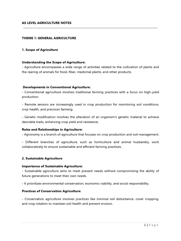 As Level Agriculture Notes Pdf Supply And Demand Agriculture