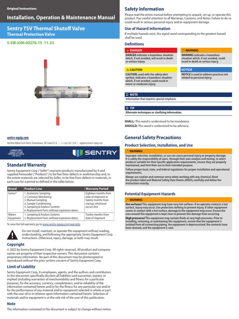 TSV (Thermal Shutoff Valve) IOM S SW IOM 00276 15 11 23 8 5 Folded ...