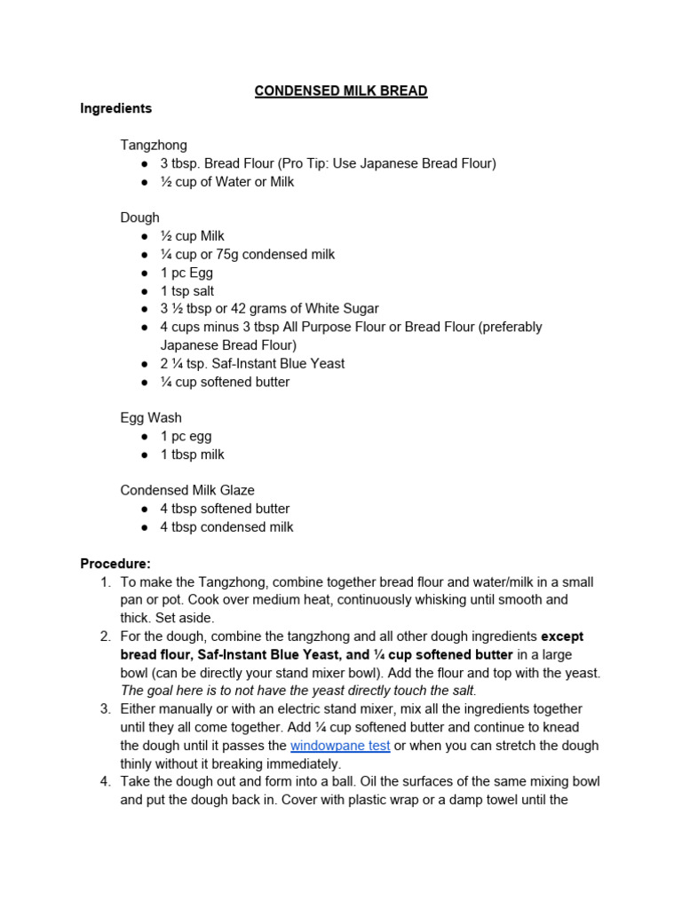 Saf Instant Condensed Milk Bread Recipe Pdf Breads Dough