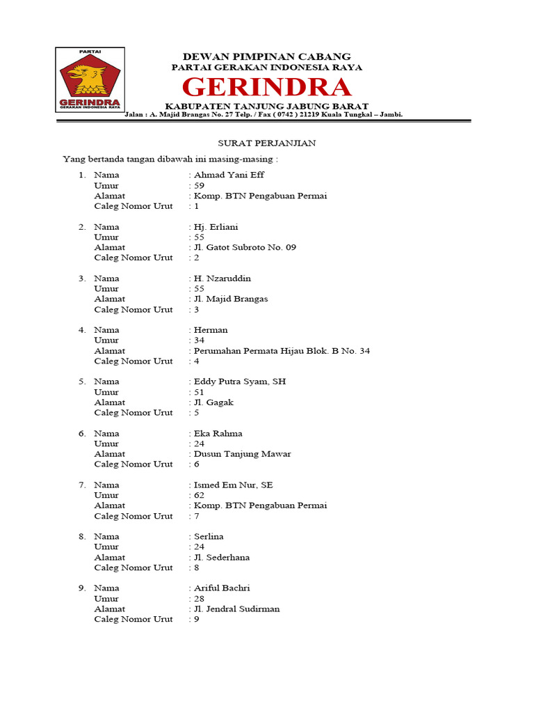Surat Perjanjian Caleg Dapil 1 Ok | PDF