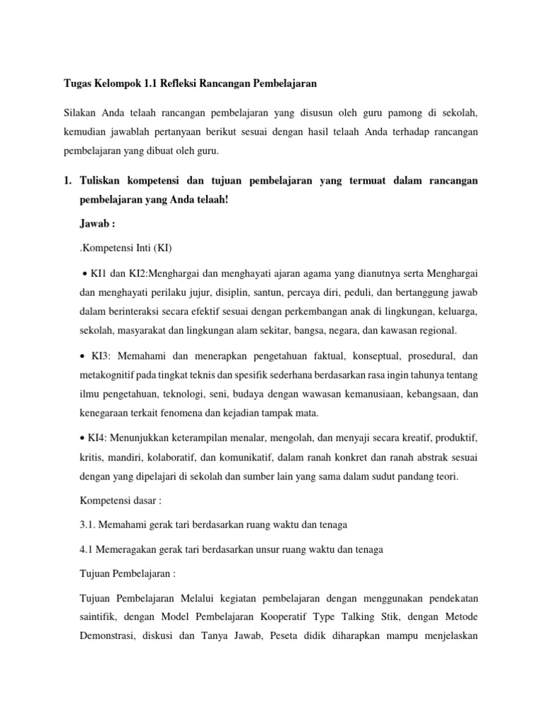 TK1.1.Refleksi Rancangan Pembelajaran | PDF
