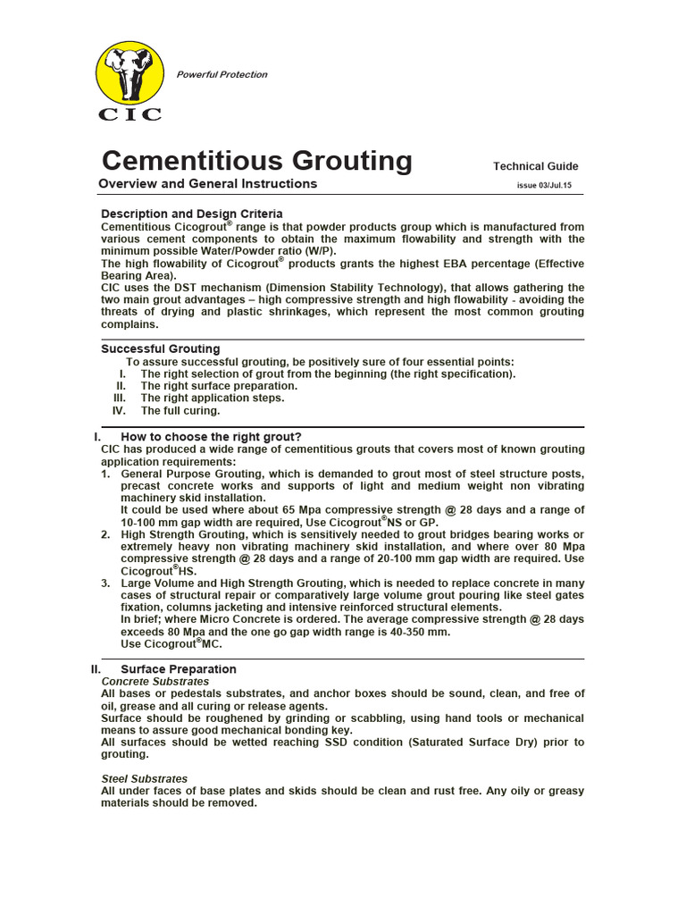 Method Statement Cementitious Grouting | PDF | Concrete | Cement