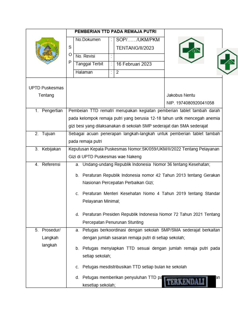 Sop TTD Rematri - 2 | PDF