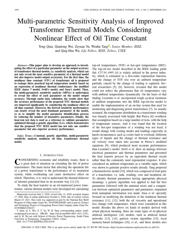 Multi-Parametric Sensitivity Analysis of Improved Transformer Thermal Models Considering ...