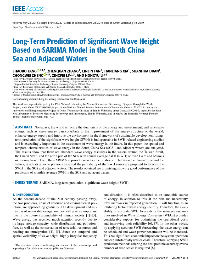 16 Long Term Prediction Of Significant Wave Height Based On Sarima Model In The South China Sea