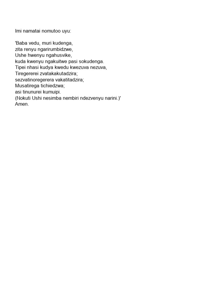 Shona - The Lord's Prayer | PDF