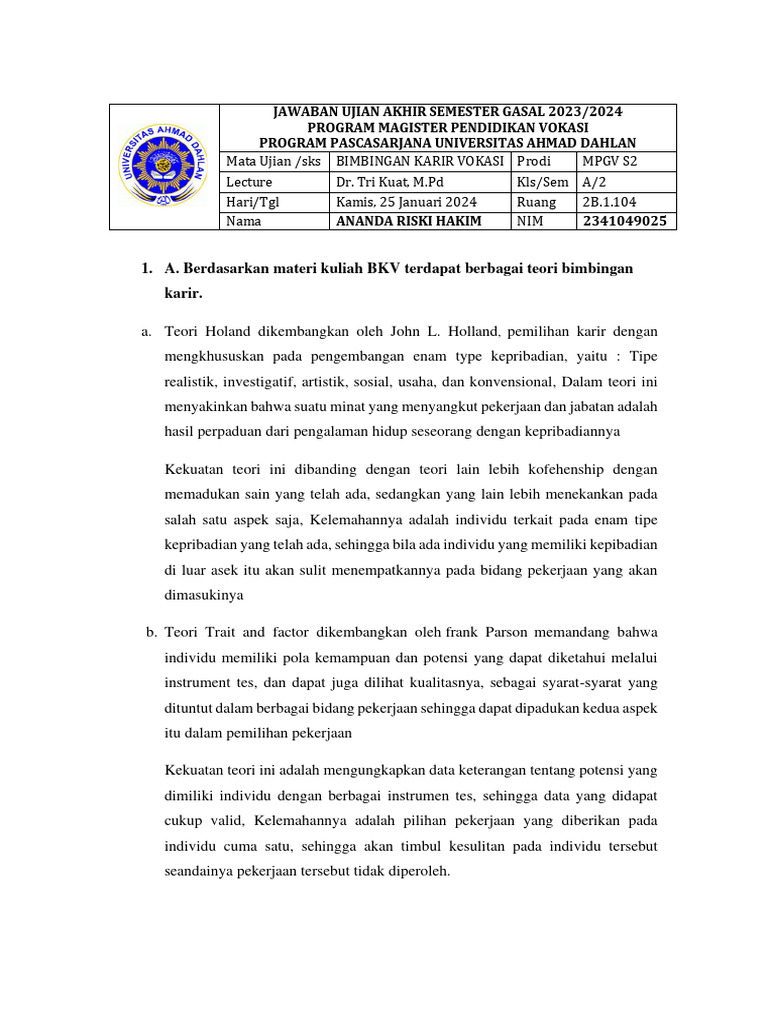 Ananda Riski Hakim - 2341049025 - Jawaban Uas BKV | PDF