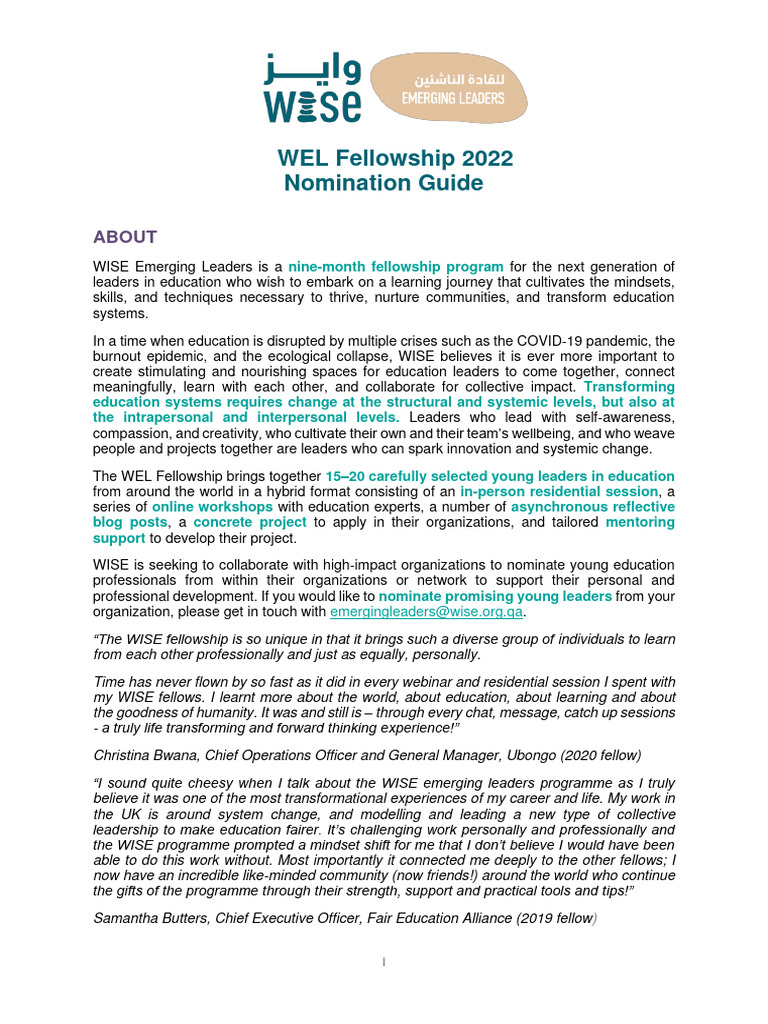 Wel 2022 Nomination Guidelines | PDF | Mentorship | Recruitment