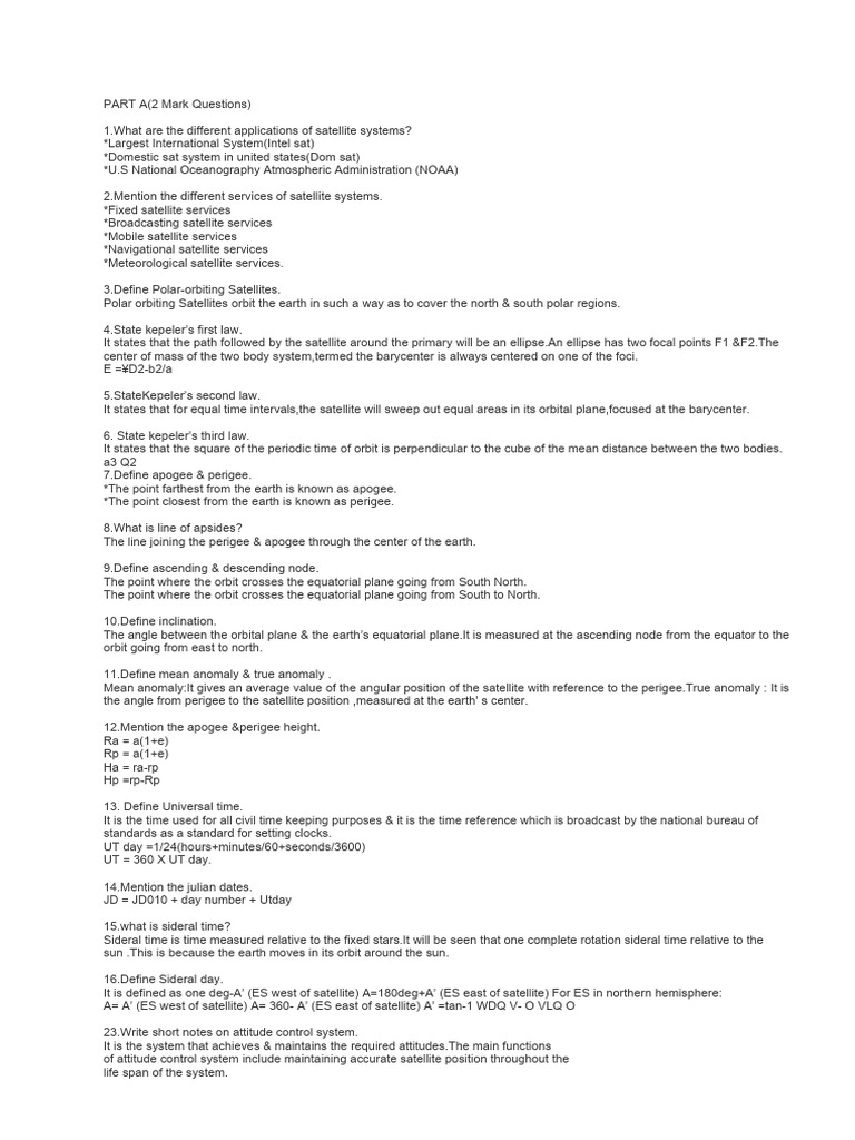 SATELLITE COMMUNICATION Question and Answers | PDF | Channel Access Method | Apsis