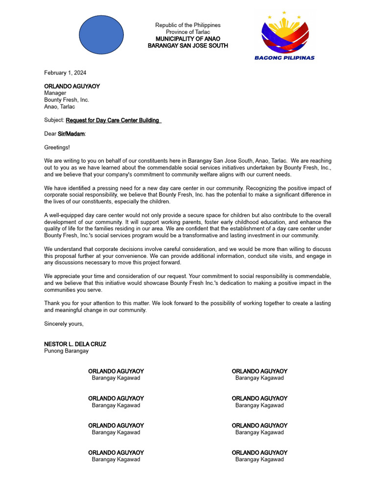 Day Care Center Donation Request | PDF | Child Care