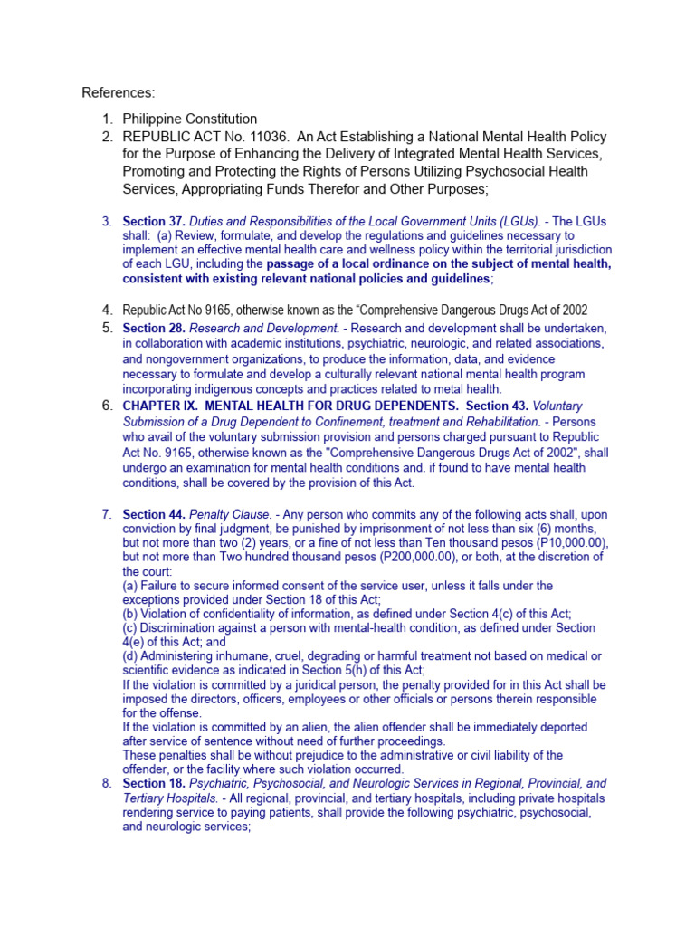Reference For Mental Health Ordinance | PDF | Mental Disorder | Psychiatry