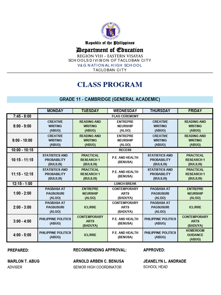2nd Sem Schedule | PDF | Social Institutions