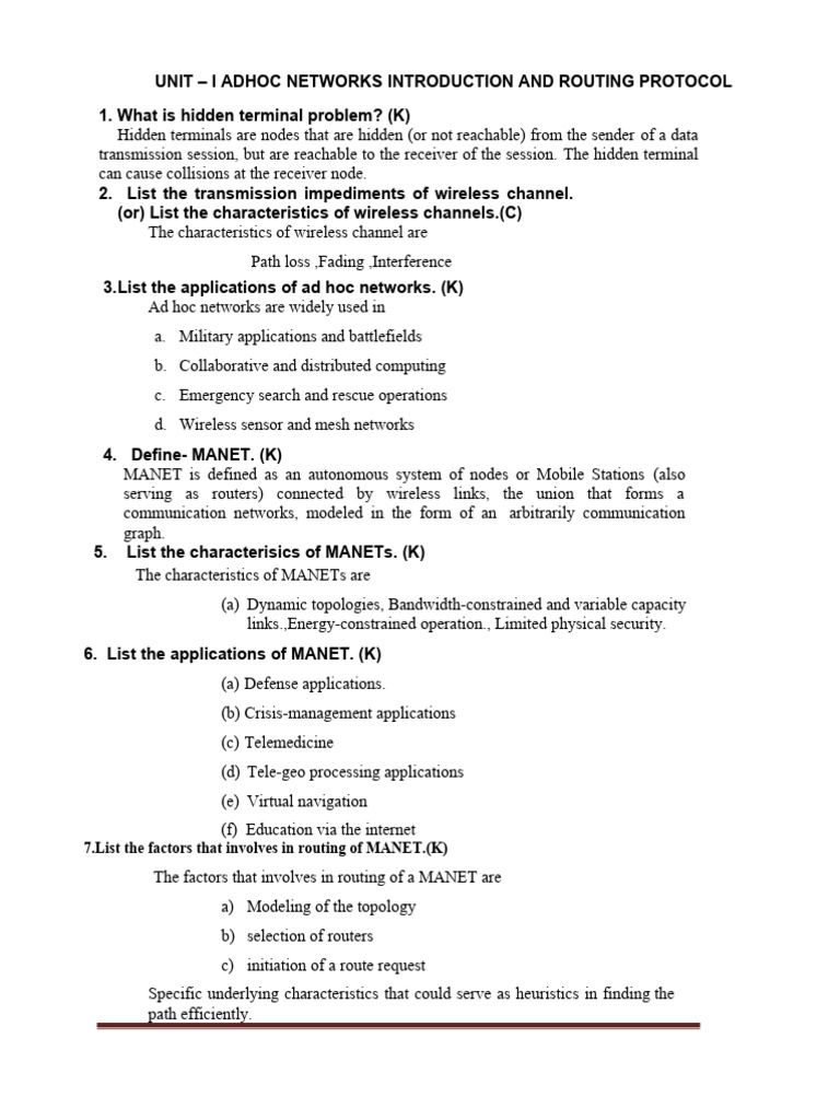 Edited-Ec 8702 Ad Hoc and Sensor Networks | PDF | Wireless Ad Hoc Network | Channel Access Method