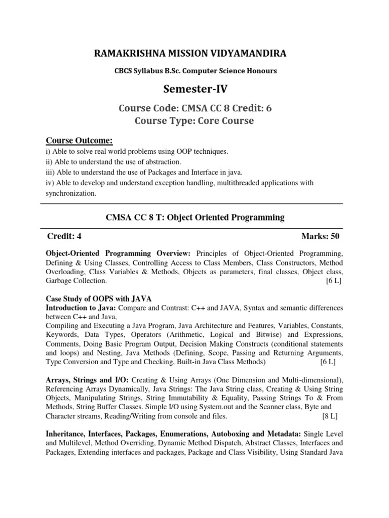 Cmsa Sem 4 CC 8 CBCS | PDF | Java (Programming Language) | Class (Computer Programming)