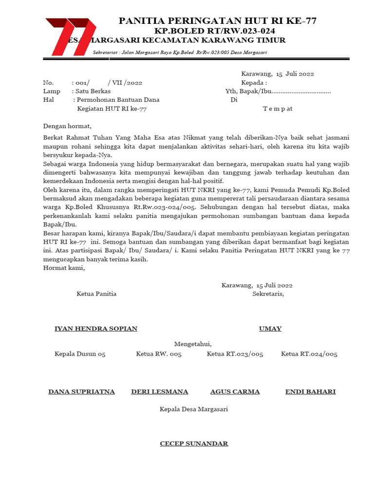 Proposal Kegiatan Hut Ri BOLED KE 77 | PDF