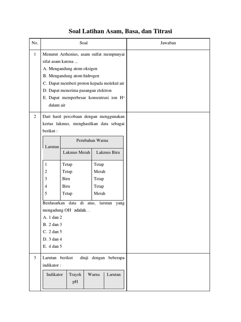 Soal Latihan Asam Basa + Titrasi | PDF Soal Latihan Asam Basa + Titrasi | PDF