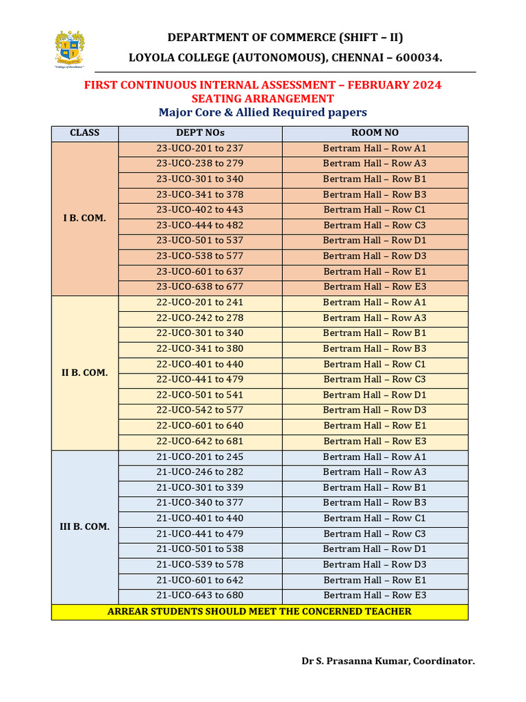 Seating Arragement 1st CIA Even Sem FEB 2024 | PDF | Government ...