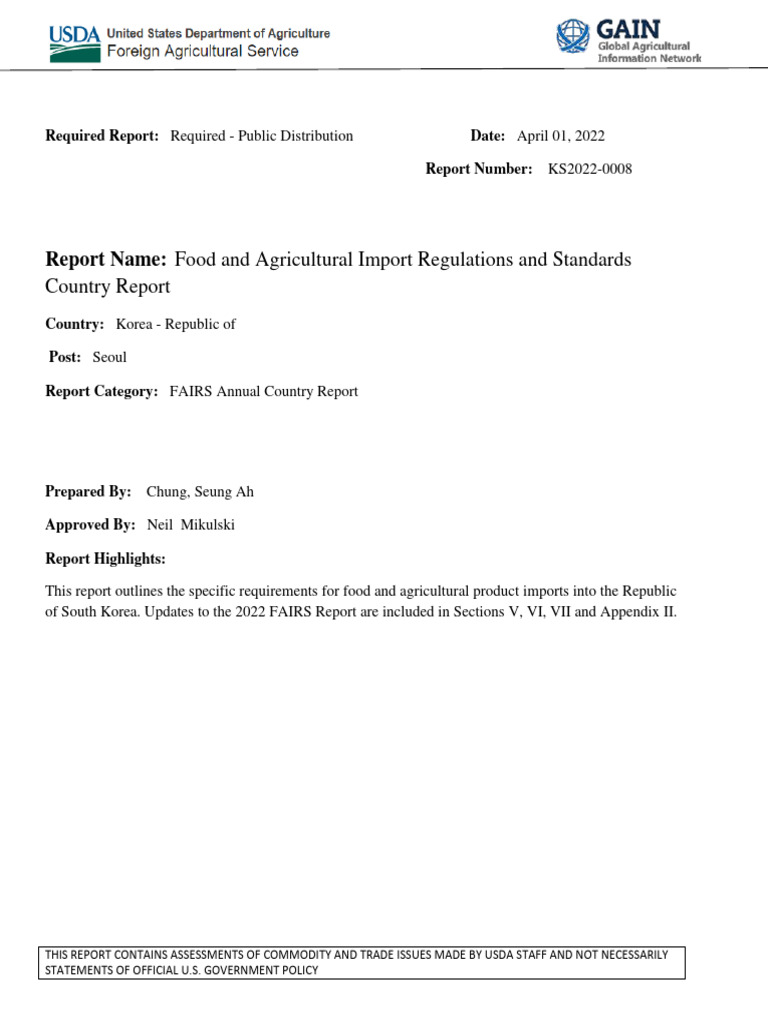 Food and Agricultural Import Regulations and Standards Country Report ...