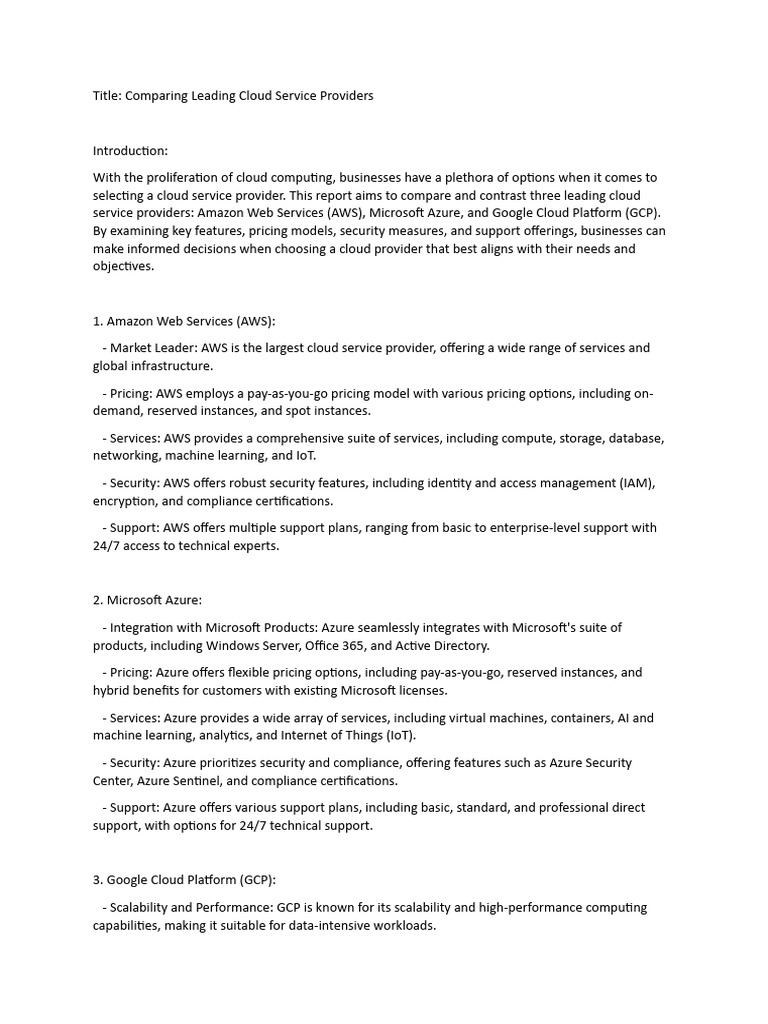 Comparing Leading Cloud Service Providers Pdf Cloud Computing Microsoft Azure