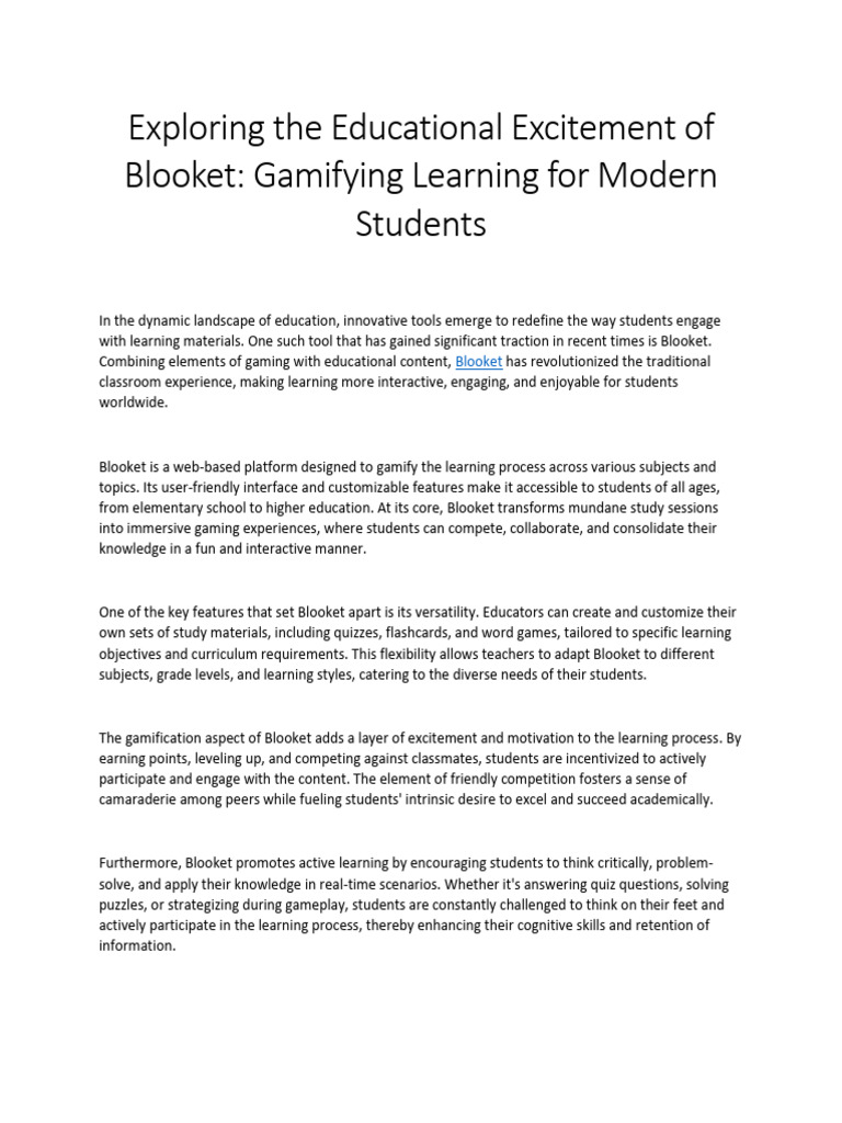 Exploring The Educational Excitement of Blooket | PDF | Learning | Teachers