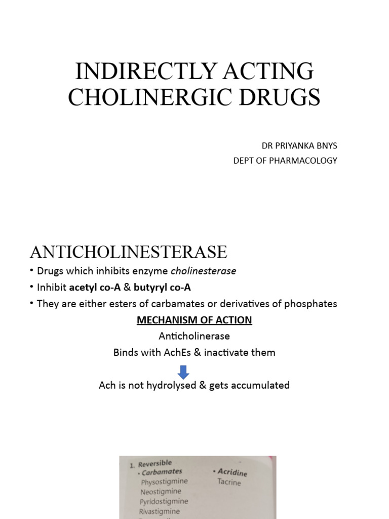 Indirectly Acting Cholinergic Drugs | PDF | Acetylcholine | Drugs Acting On The Nervous System