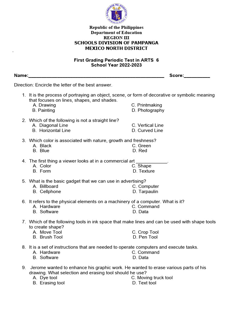 PERIODIC TEST-ART For-Grades-6 SY22-23 | PDF | Cartoon | Drawing