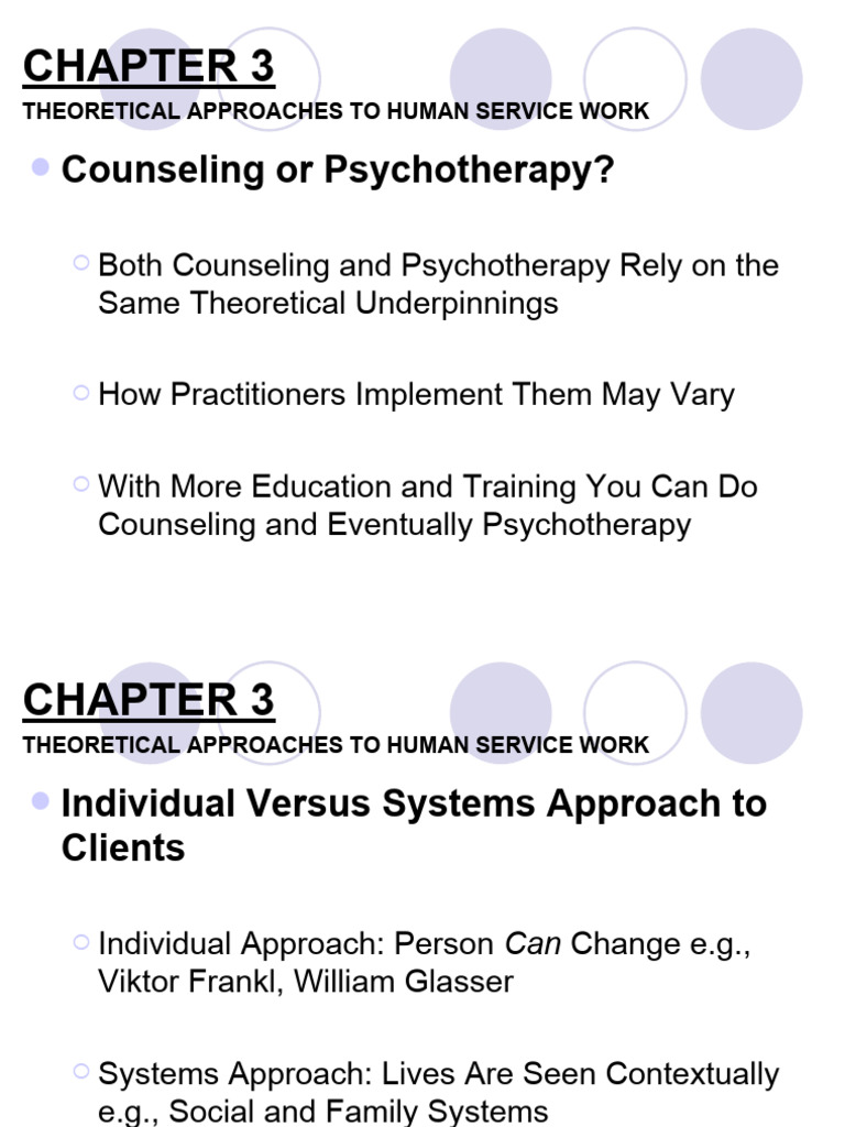 Theoretical Approaches in Counseling | PDF | Psychotherapy | Humanistic ...
