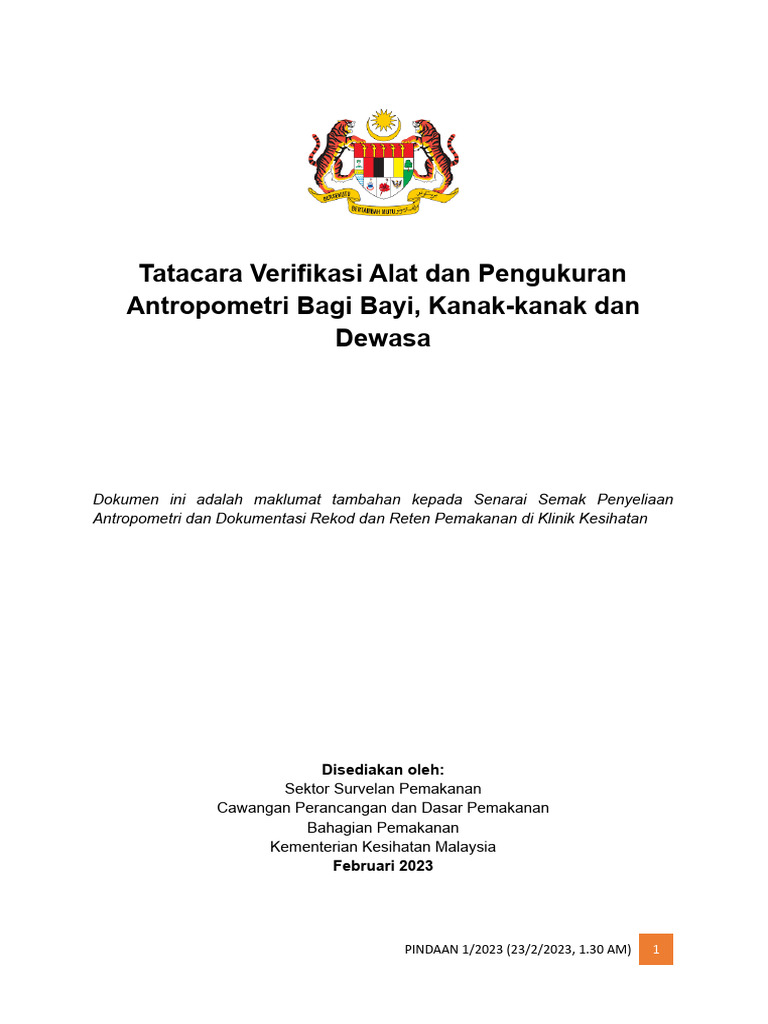 Tatacara Verifikasi Alat Dan Pengukuran Antropometri Bagi Bayi, Kanak-Kanak Dan Dewasa Pindaan 2 ...