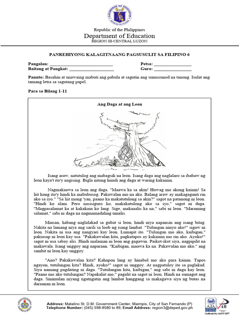 FILIPINO 6 MYA (With TOS and Answer Key) | PDF