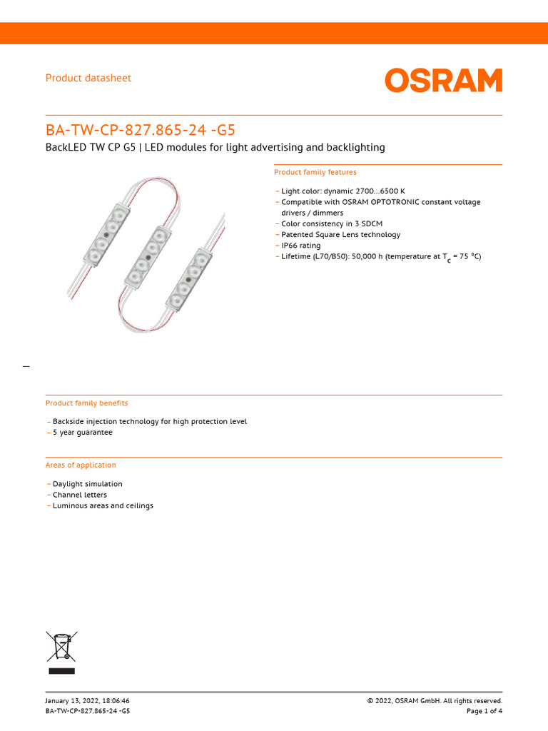BA-TW-CP-827.865-24 - G5: Product Datasheet | PDF | Light Emitting Diode | Electricity