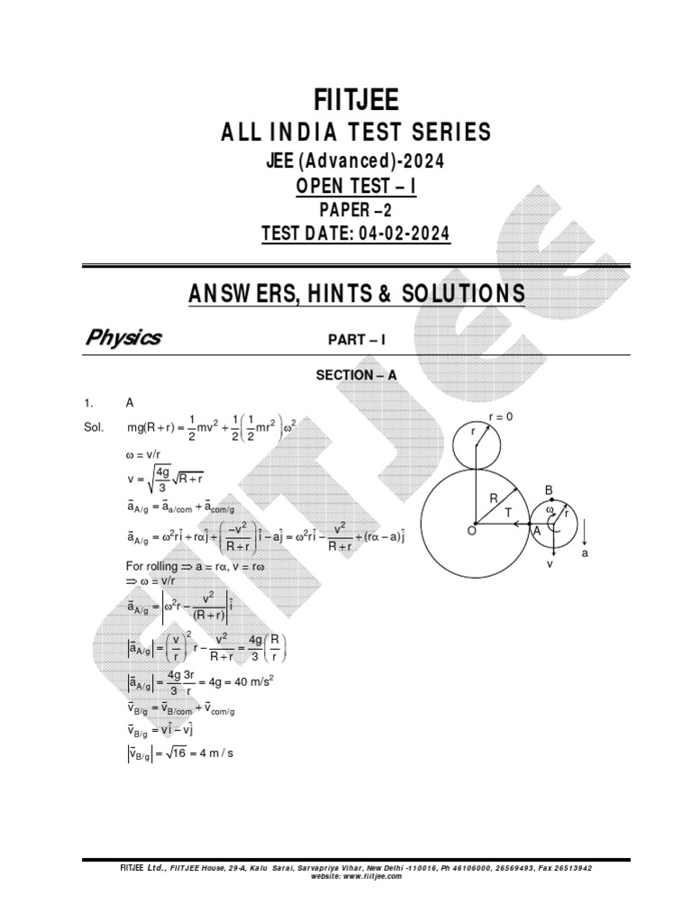Aits 2324 Ot I Jeea TD Paper 2 Offline Sol | PDF | Materials | Physical ...