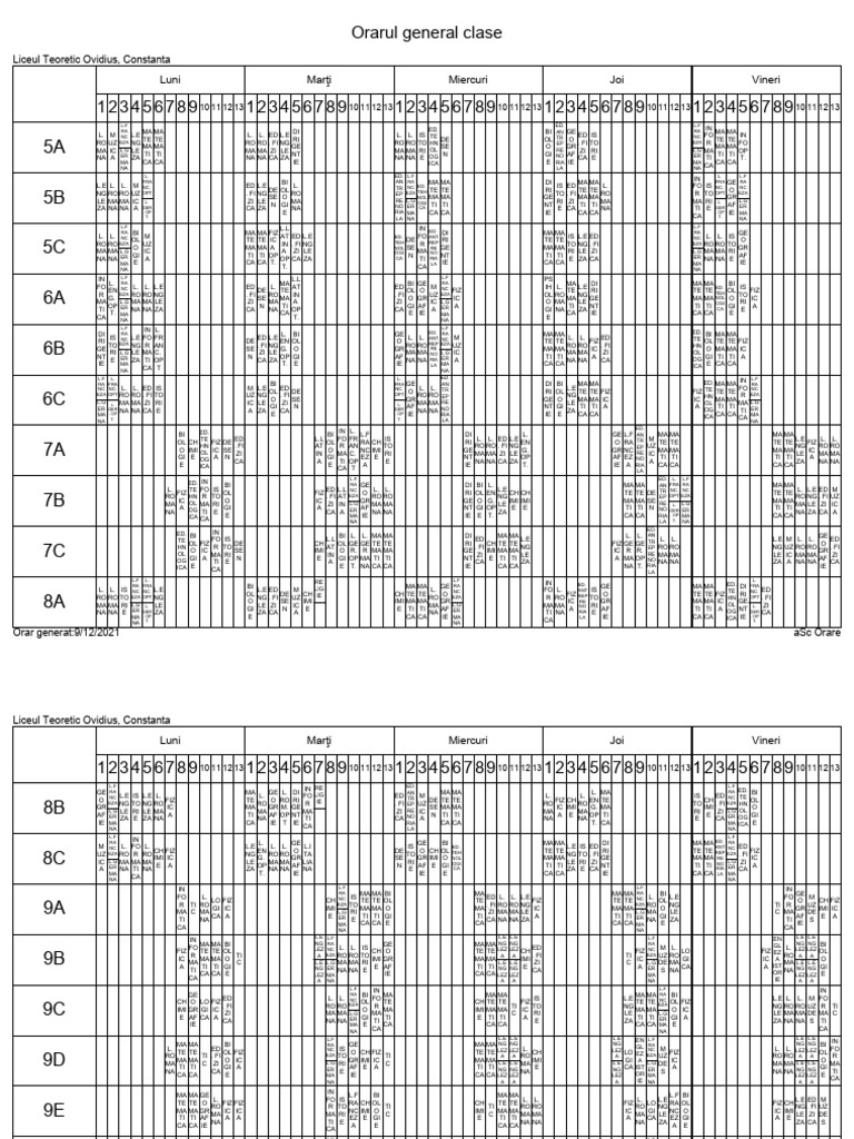 Orar General Clase | PDF