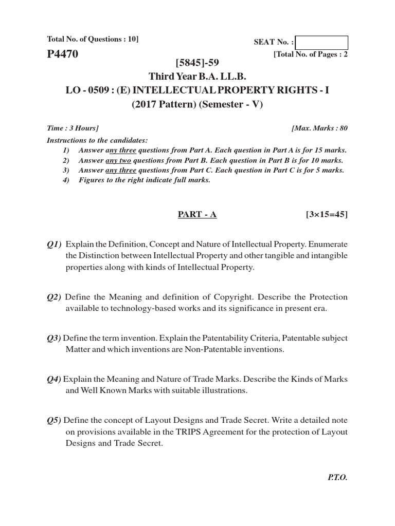Ipr PYQs | PDF | Intellectual Property | Patent