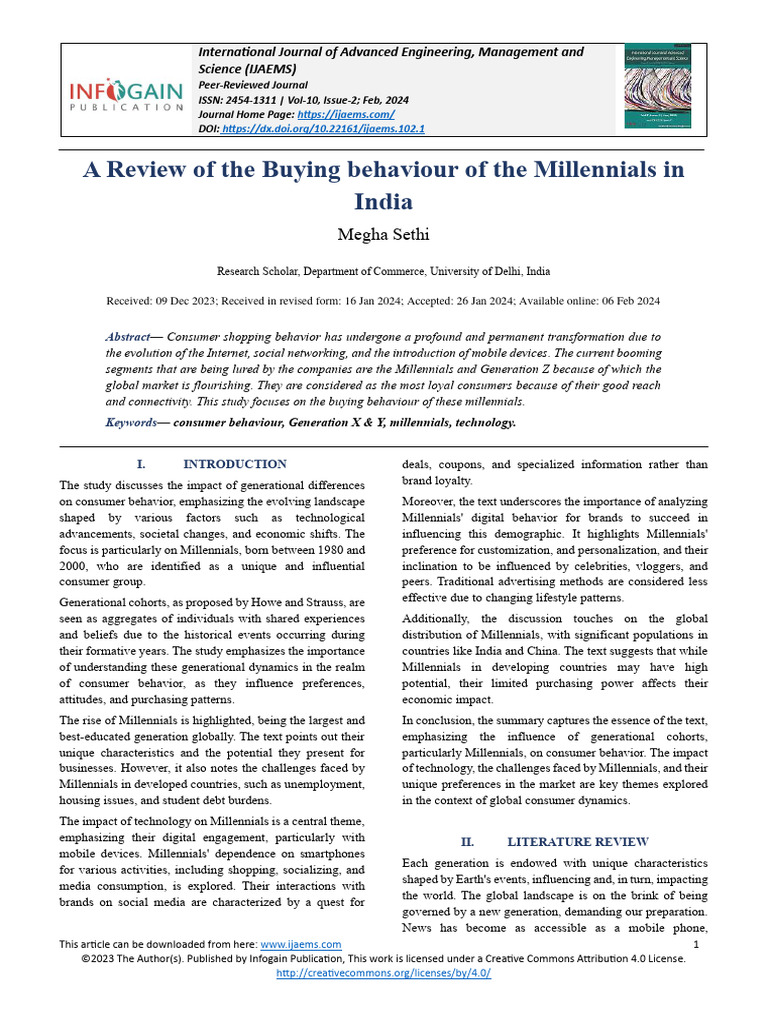 A Review of The Buying Behaviour of The Millennials in India | PDF | Consumer Behaviour ...