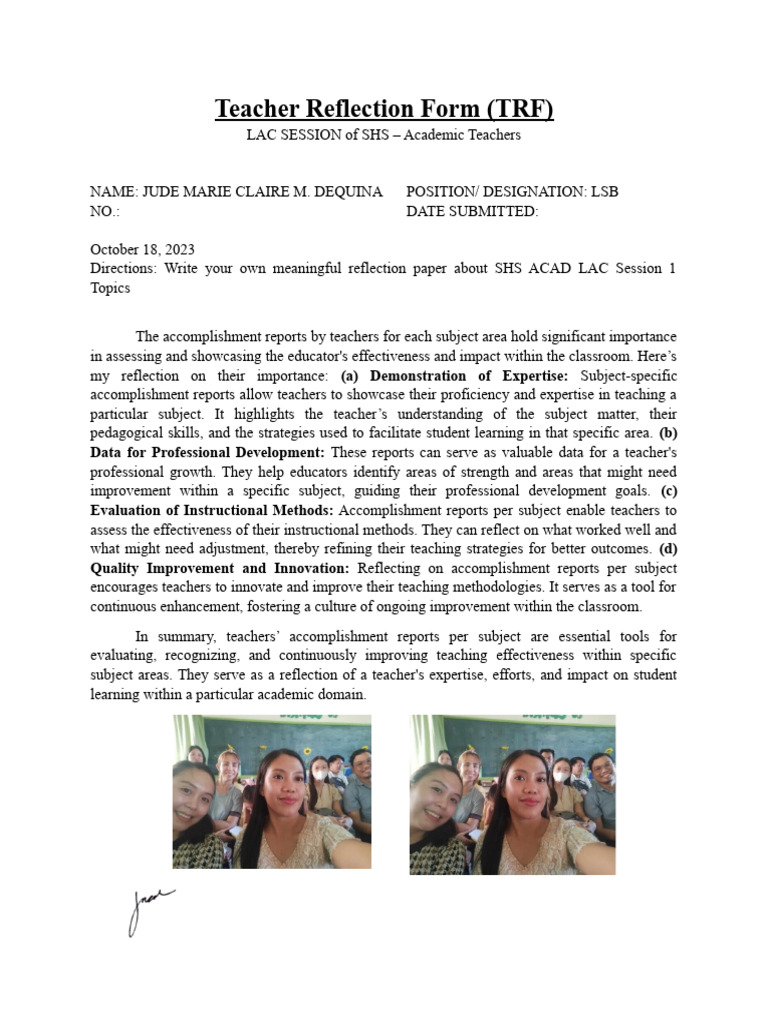 Reflections Meeting | PDF | Teachers | Expert