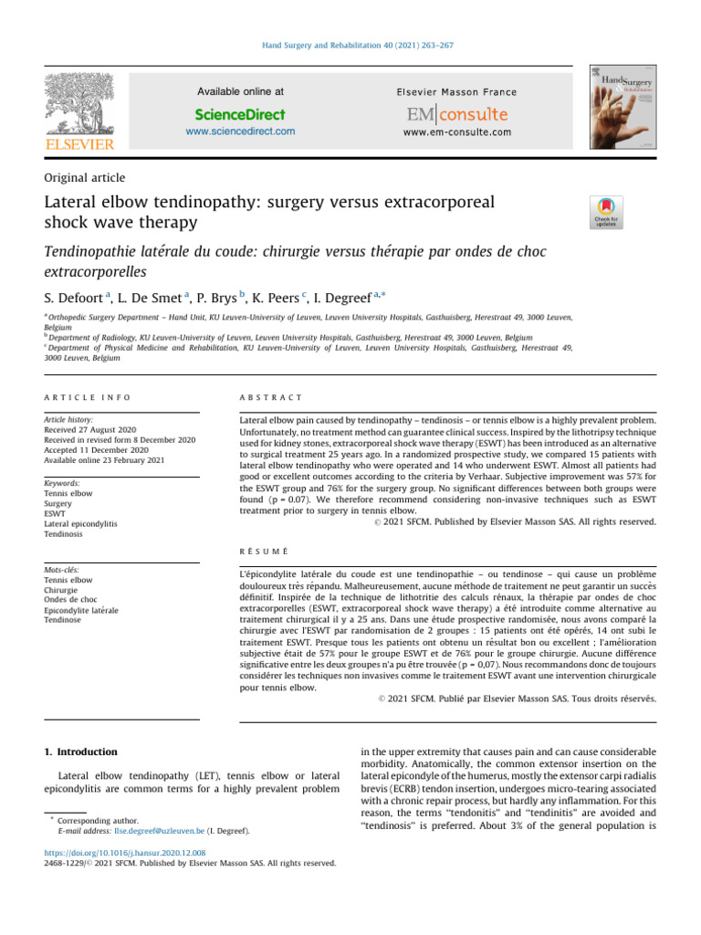 Defoort 2021 | PDF | Physical Therapy | Surgery