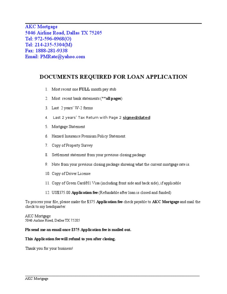 Checklist Refinance D 2011 | PDF