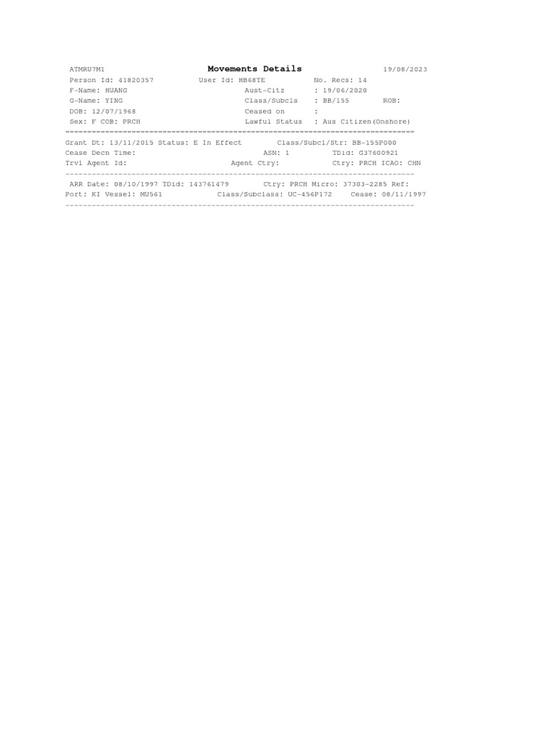 Movement Records For PID41820357 | PDF