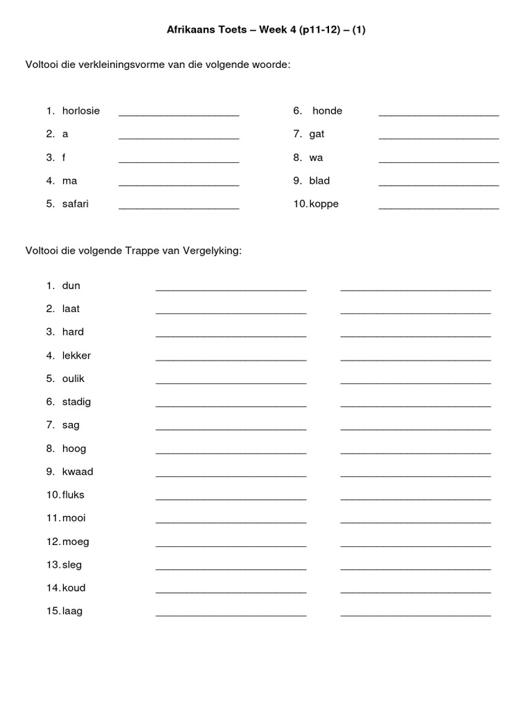Afrikaans Toets Week4 | PDF